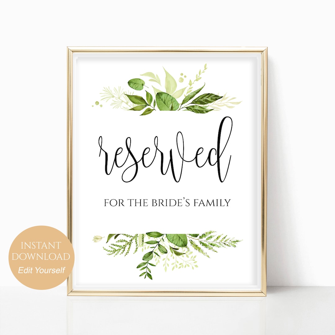 Reserved Printable Reserved Wedding Sign Reserved Table Sign Wedding ...