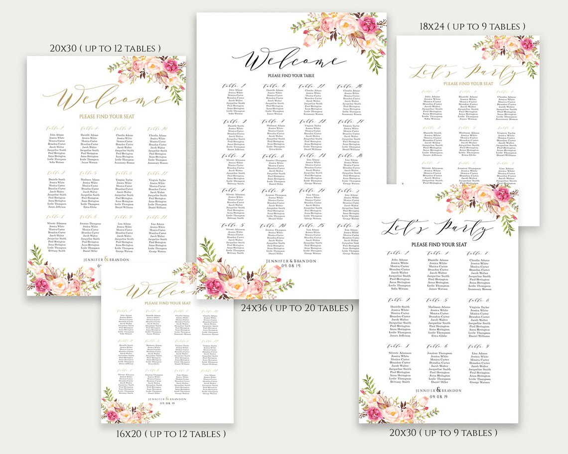 8 Sizes Wedding Seating Chart Template Editable Wedding Table - Etsy
