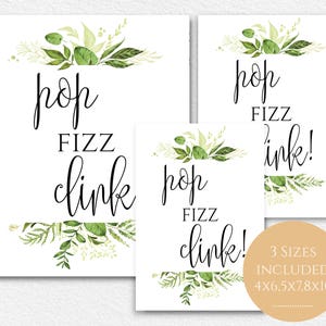 Pop Fizz Clink Sign Champagne Printable Champagne Sign Printable Bar ...
