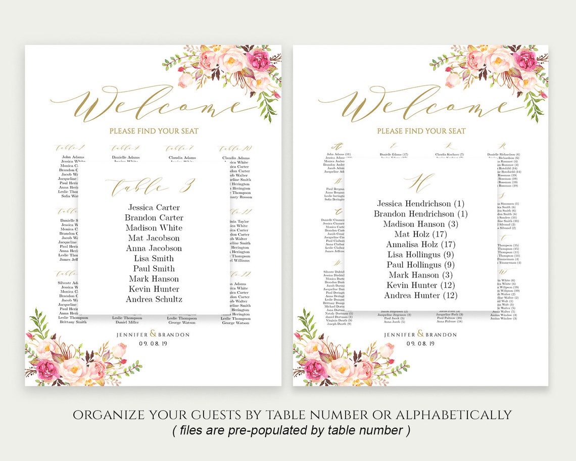 8 Sizes Wedding Seating Chart Template Editable Wedding Table - Etsy