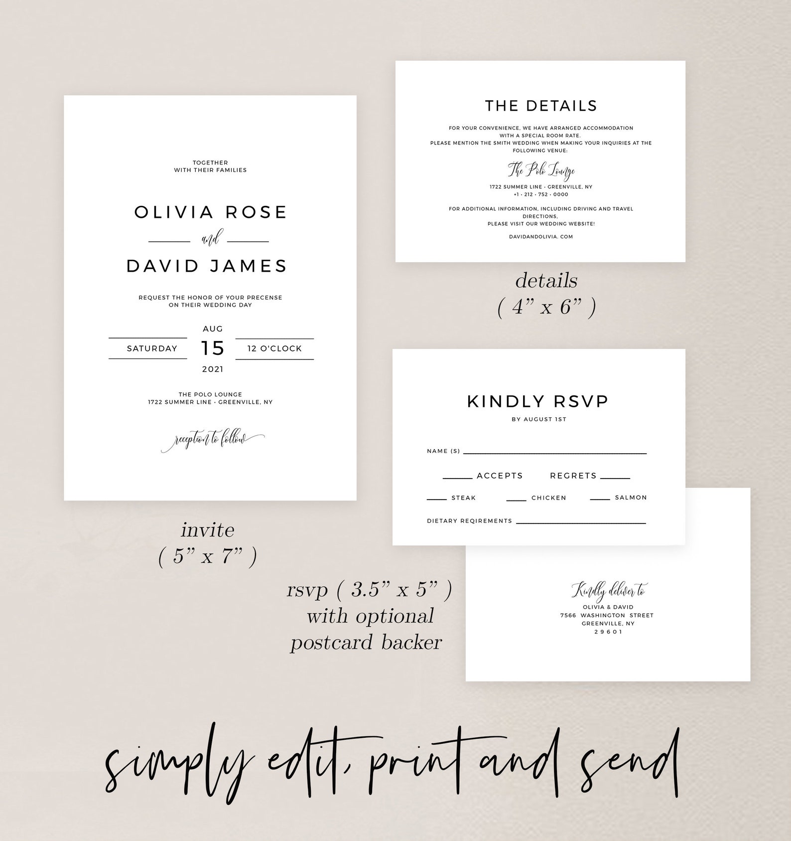 Wedding Invitation RSVP and Details Card Printable | Etsy