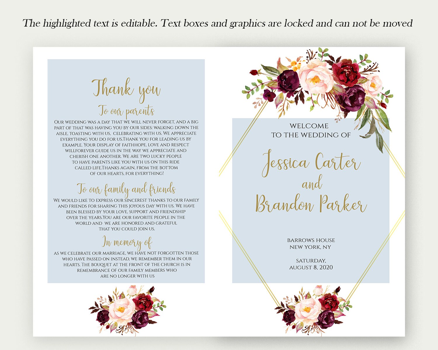 Folded Wedding Program Template Folded Wedding Program - Etsy