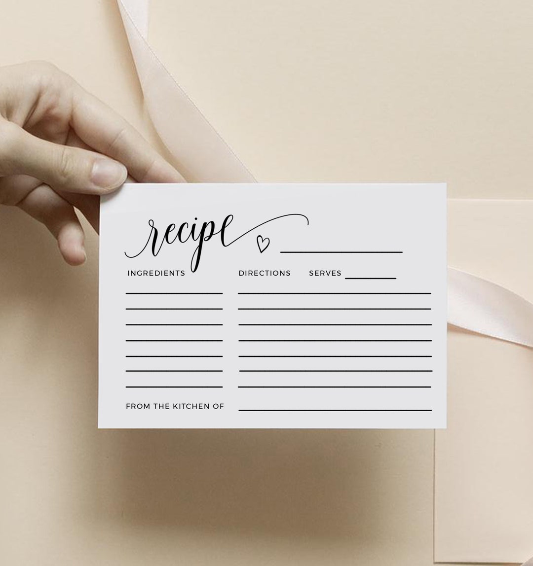 MINIMAL Recipe Card Template Simple Recipe Card Editable - Etsy