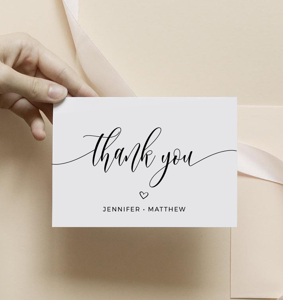 Calligraphy Wedding Thank You Card Template: Printable Folded or Flat ...