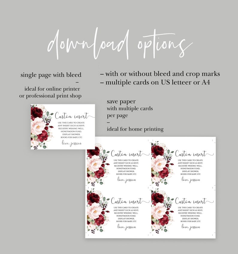 Red Floral Enclosure Card Template Wedding Bridal Shower - Etsy