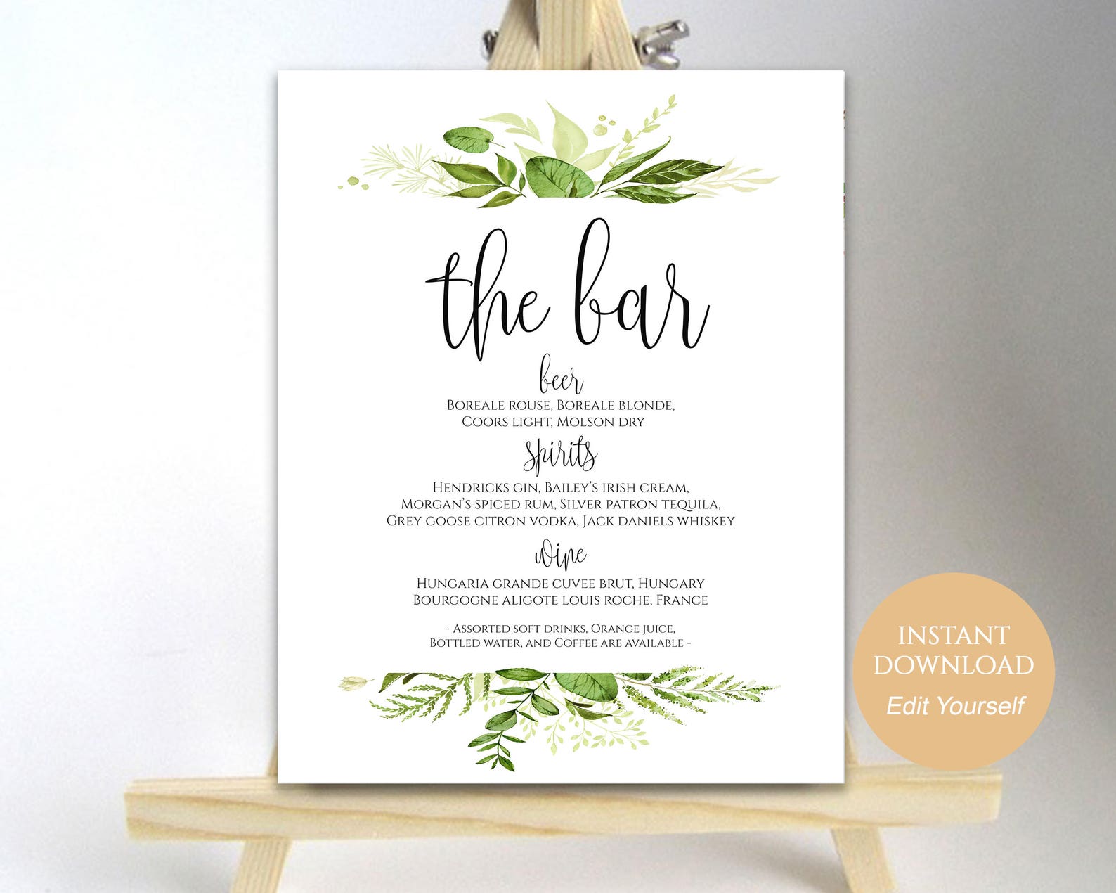 The Bar Menu Sign Bar Menu Printable Drink Menu Wedding Bar | Etsy