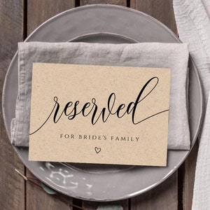 Editable Reserved Table Sign Template: Flat or Folded (instant Download ...