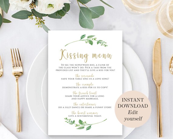 Printable Kissing Menu Printable Wedding Kissing Menu Wedding | Etsy UK