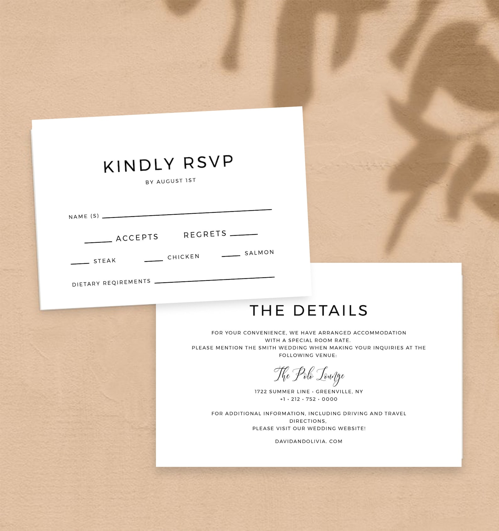 Wedding Invitation RSVP and Details Card Printable | Etsy