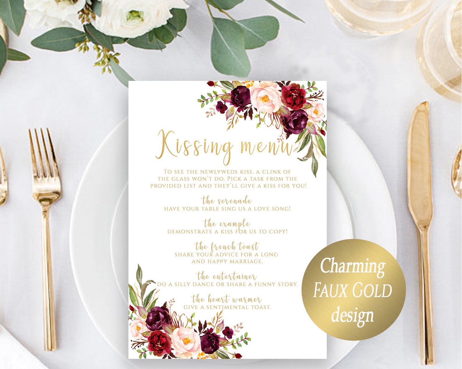 Printable Kissing Menu Printable Wedding Kissing Menu - Etsy