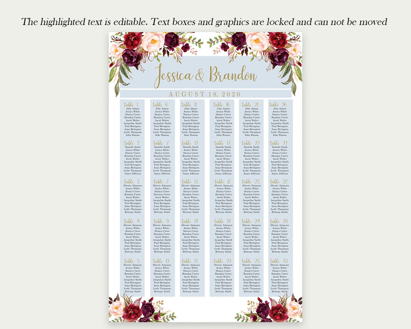 Wedding Seating Chart Template Editable Wedding Table Seating - Etsy