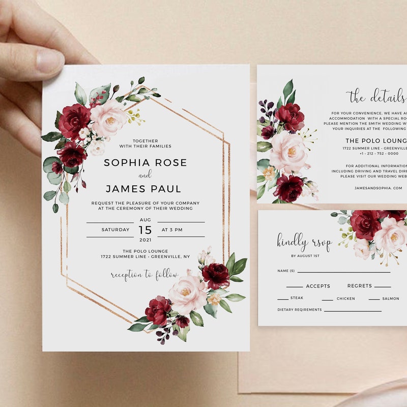 Red Floral Wedding Invitation - Etsy