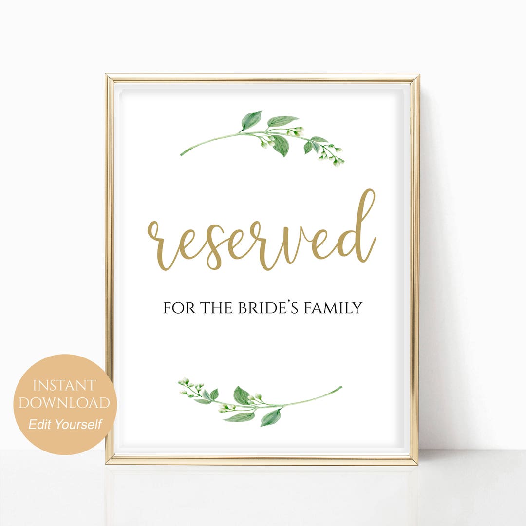 Reserved Table Sign: Wedding Printable Template (jasmine, Instant ...