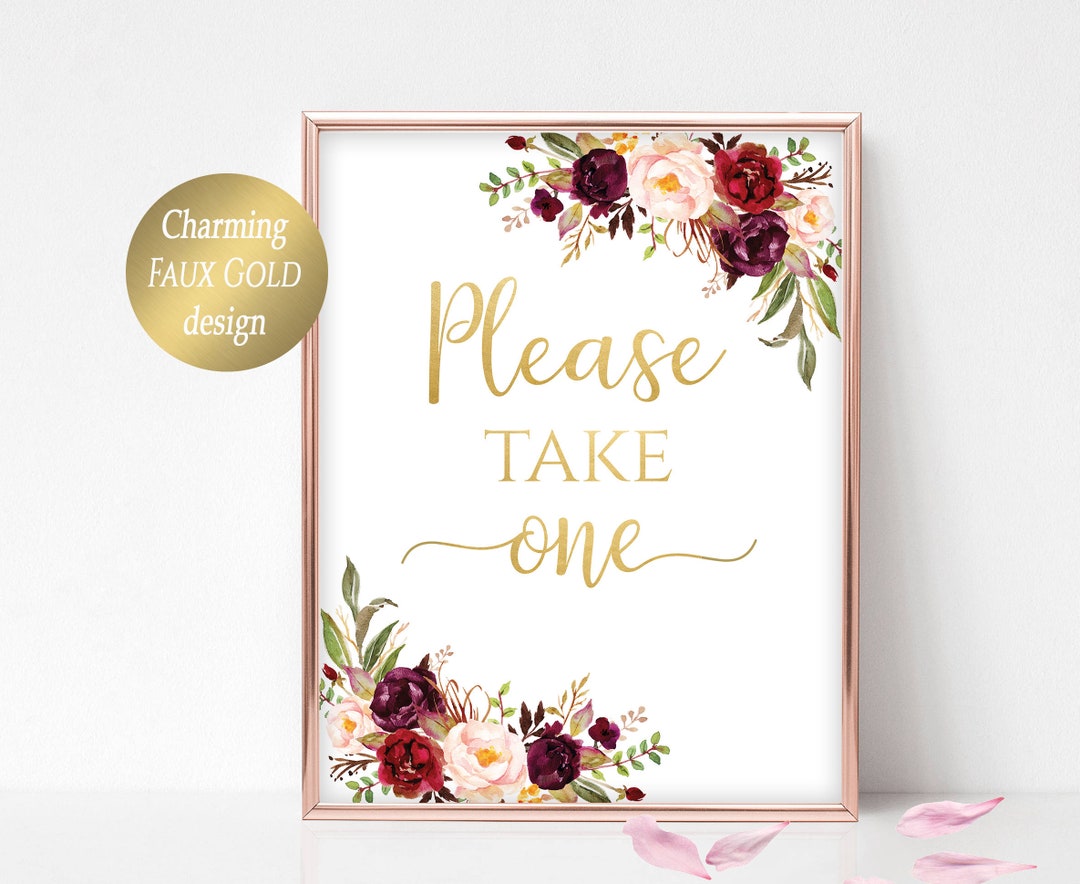 Printable Please Take One Sign Wedding Favor Sign Reception Wedding ...