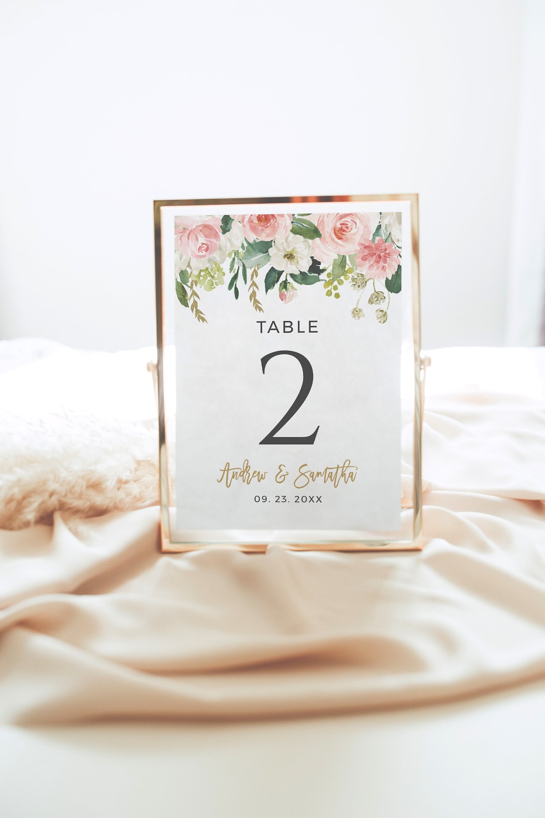 Table Number Card Template, Blush Pink Wedding Table Number, Editable ...