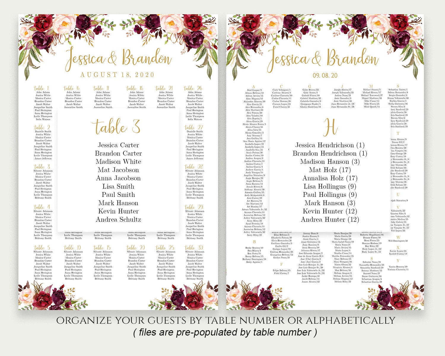 Wedding Seating Chart Template Editable Wedding Table Seating | Etsy