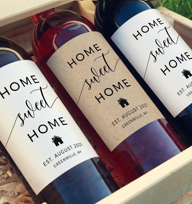 Home Sweet Home Wine Label Template Housewarming Gift | Etsy