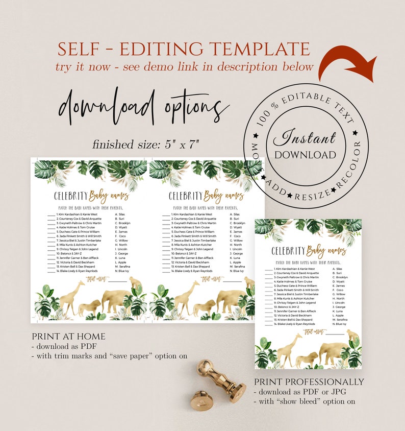 Celebrity Baby Names Virtual & Printable Baby Shower Game | Etsy