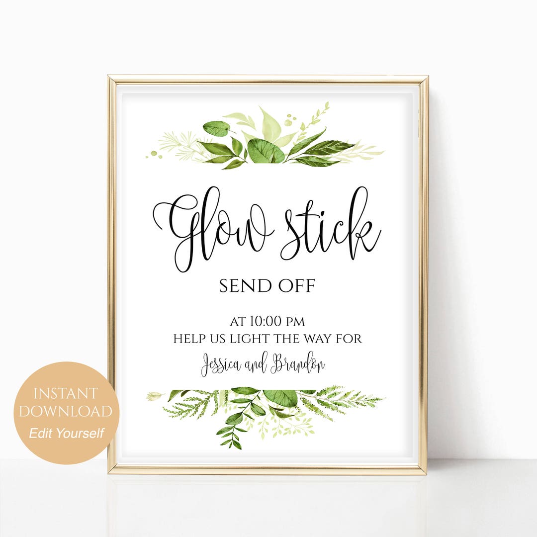 Personalized Glow Stick Send off Sign: Greenery Wedding Decor (digital ...