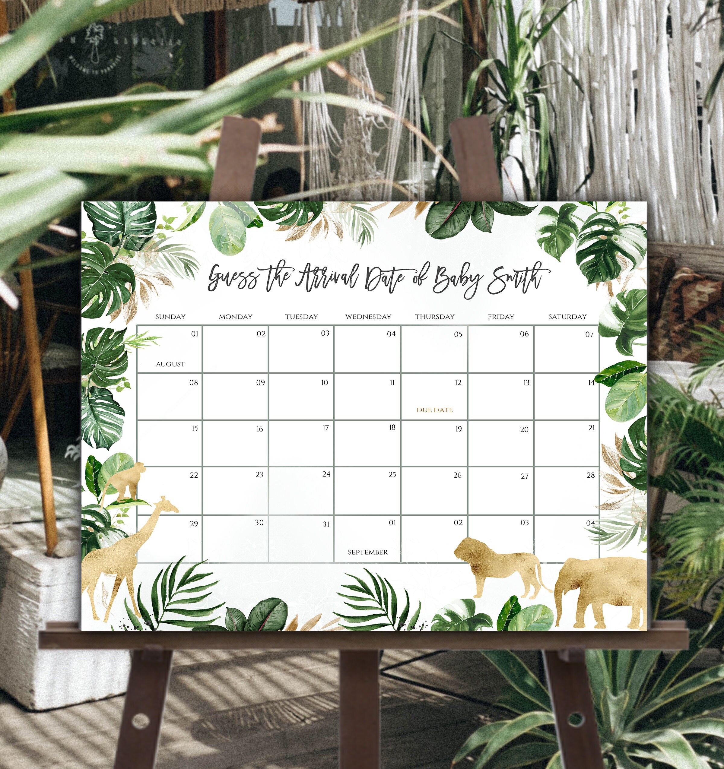 Editable Baby Birthday Calendar: Jungle Theme Baby Shower Game (digital ...