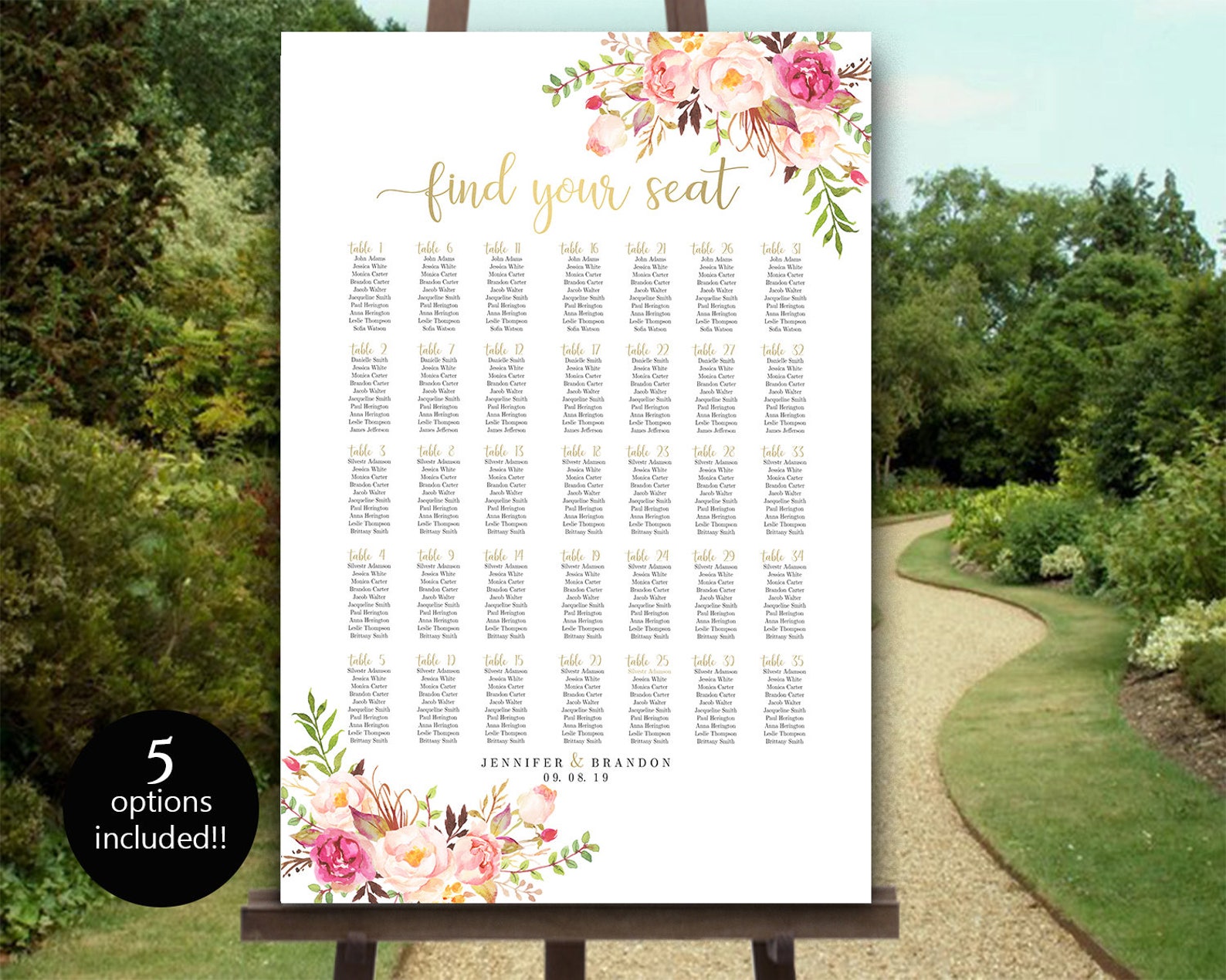 Large Seating Chart Template 5 Sizes up to 350 Editable | Etsy