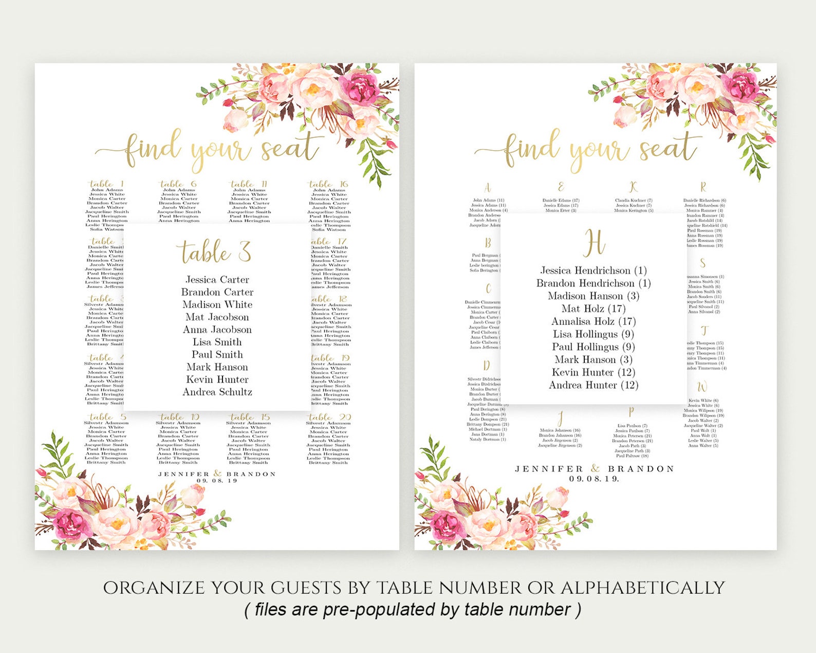 Large Seating Chart Template 5 Sizes up to 350 Editable | Etsy