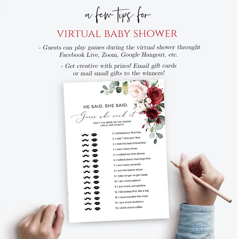 He Said She Said Game Bridal Shower Game Printable Virtual | Etsy
