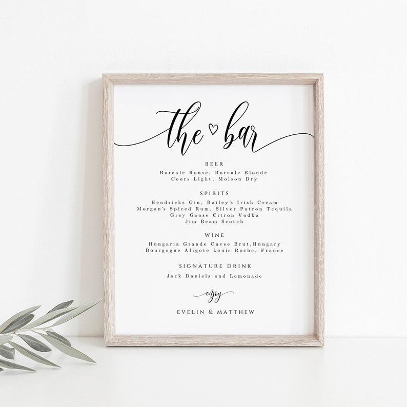 Bar Menu Sign Template Drinks Menu Sign Printable Wedding - Etsy
