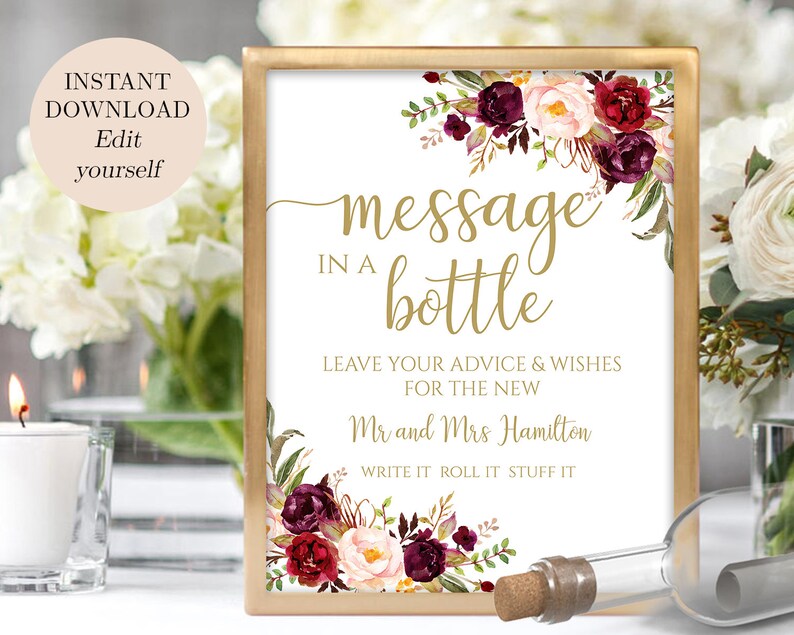 Personalized Message in a Bottle Sign Wedding Table Sign | Etsy