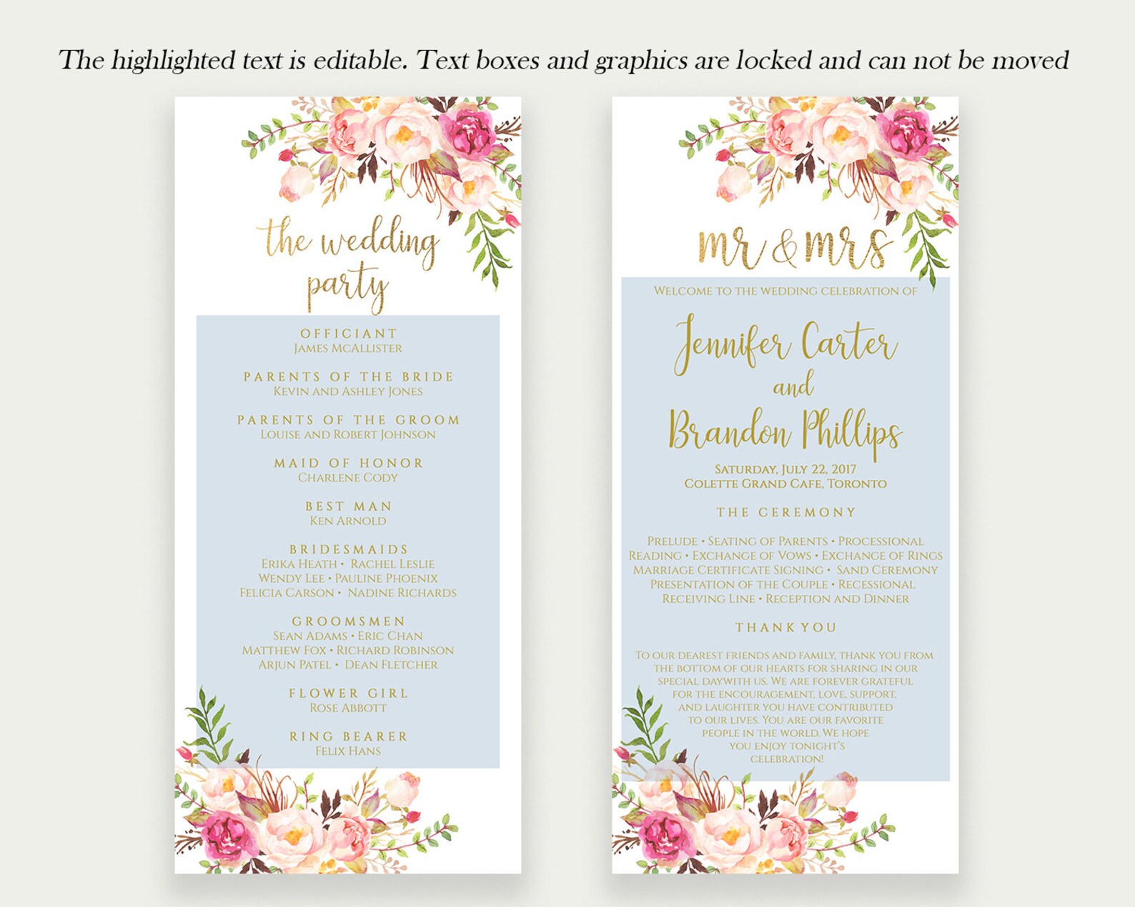 Floral Wedding Program Template Mr & Mrs Ceremony Program - Etsy