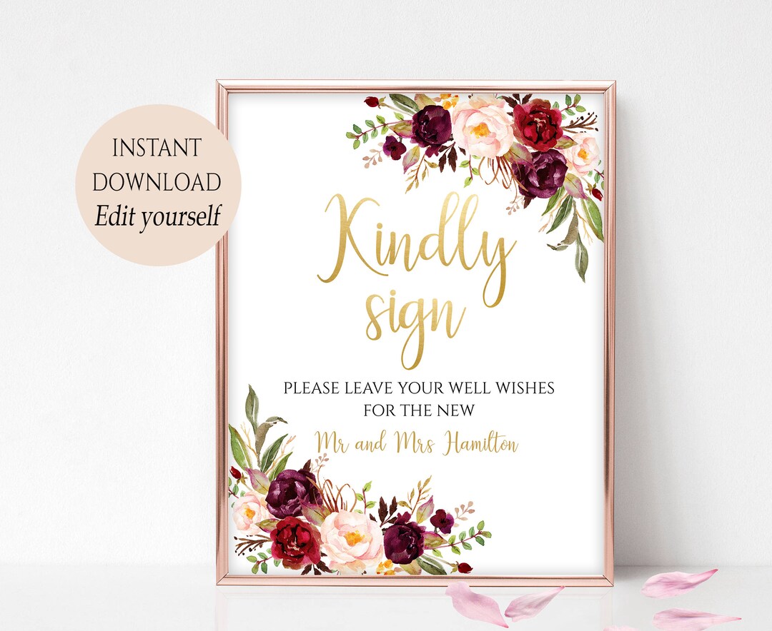 Personalized Kindly Sign Guest Book Sign Guest Book Printable Sign ...