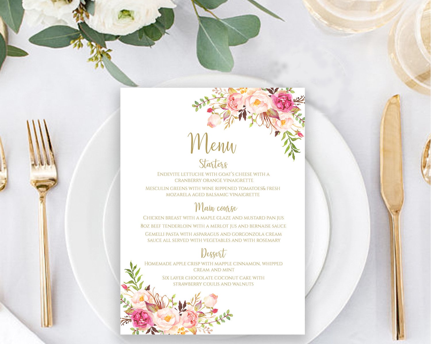 Printable Party Menu Template Wedding Menu Cards Menu Cards | Etsy