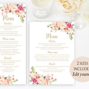 Printable Party Menu Template Wedding Menu Cards Menu Cards Editable ...