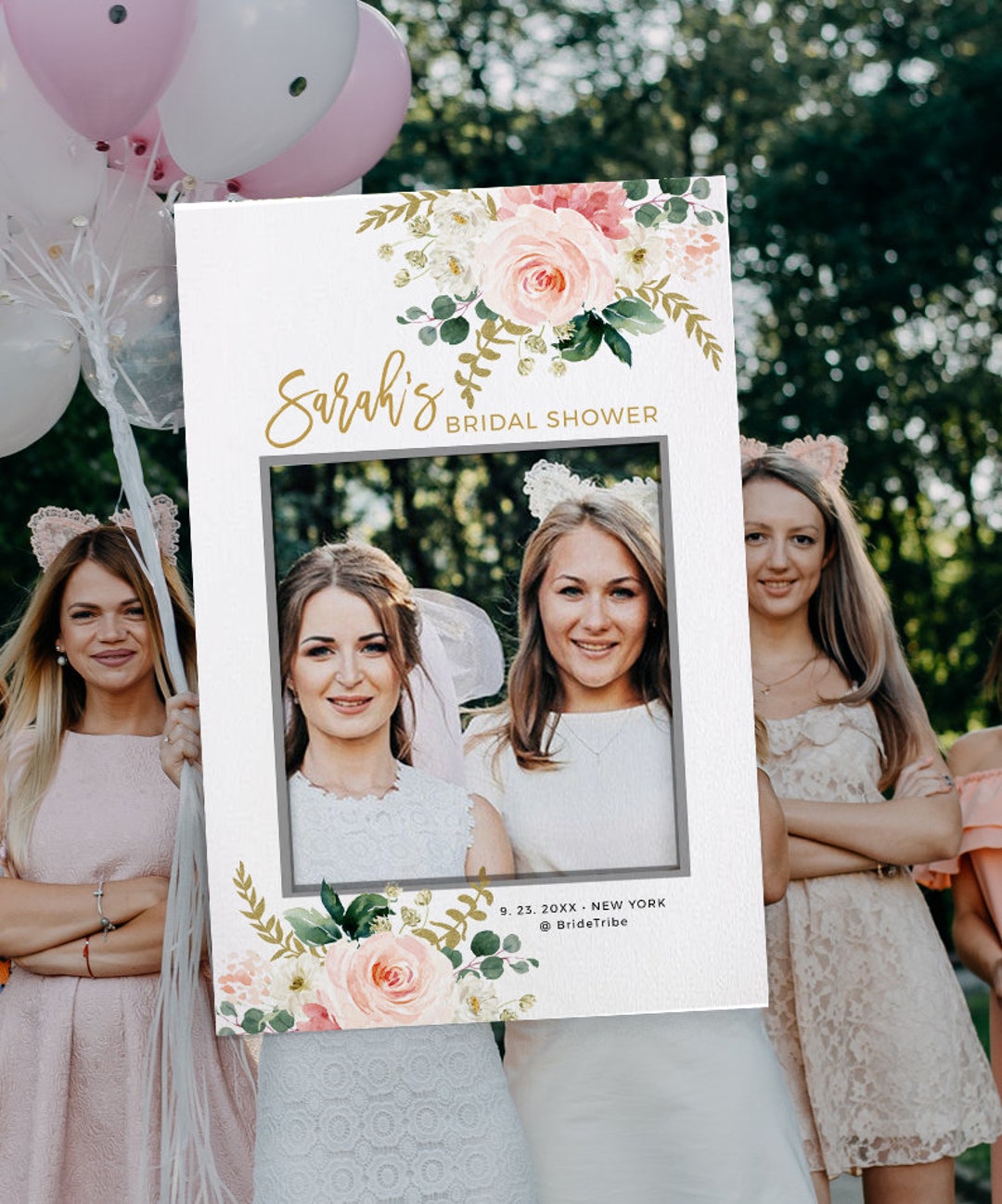 Photo Prop Frame, Blush Flower Photo Booth Prop, Social Media Frame ...