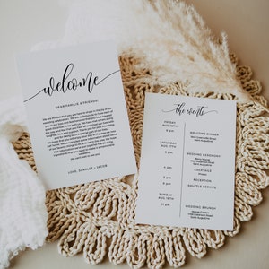 Digital Welcome Letter & Timeline Template, Minimalist Wedding Order of ...