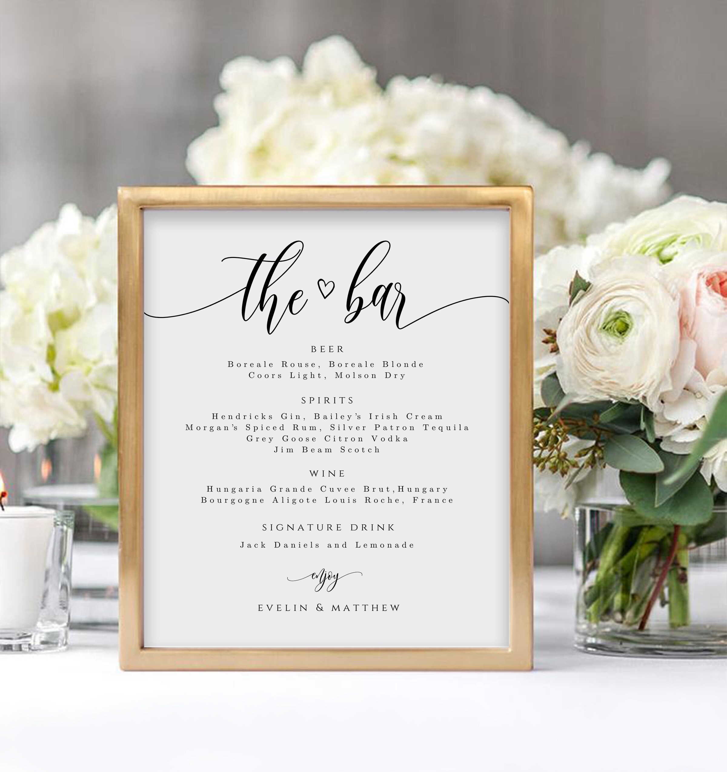 Bar Menu Sign Template Drinks Menu Sign Printable Wedding | Etsy