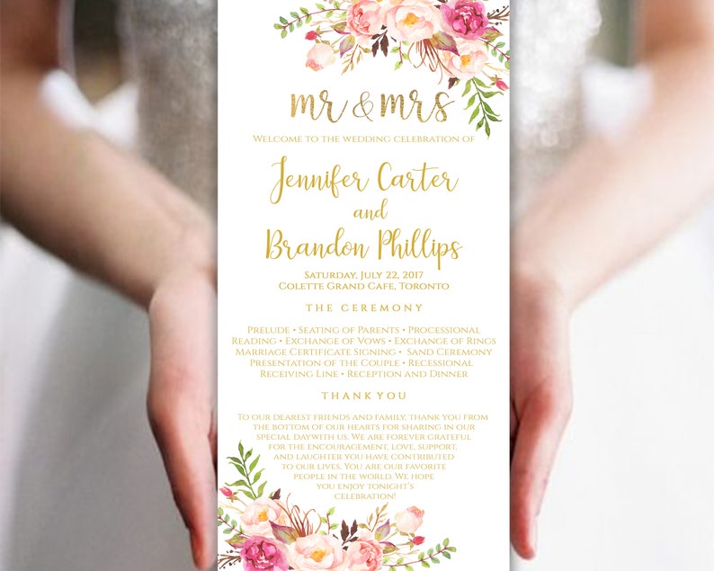 Floral Wedding Program Template Mr & Mrs Ceremony Program - Etsy