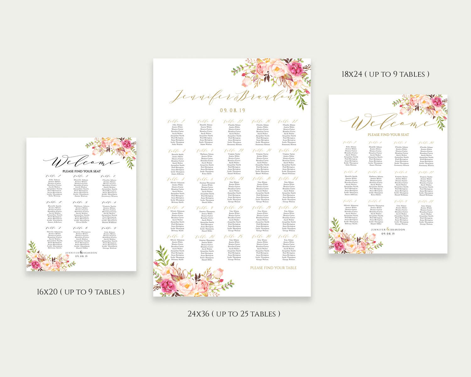 8 Sizes Wedding Seating Chart Template Editable Wedding Table - Etsy