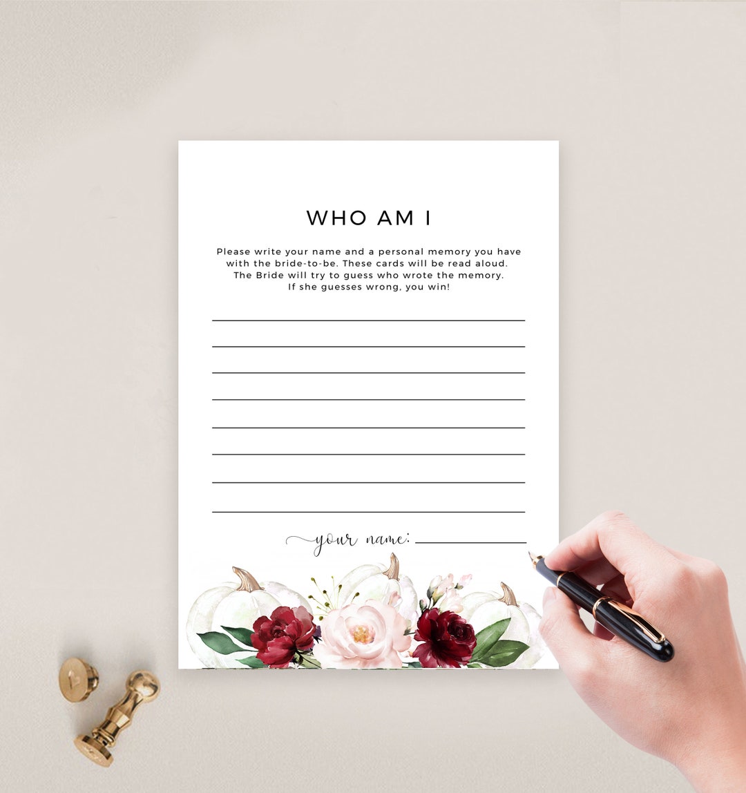 Who Am I, Printable Bridal Shower Game Template, Fall in Love, Instant ...