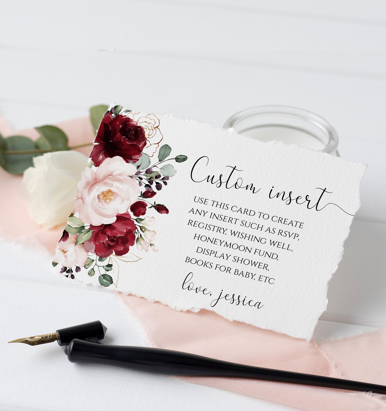 Red Floral Enclosure Card Template Wedding Bridal Shower - Etsy