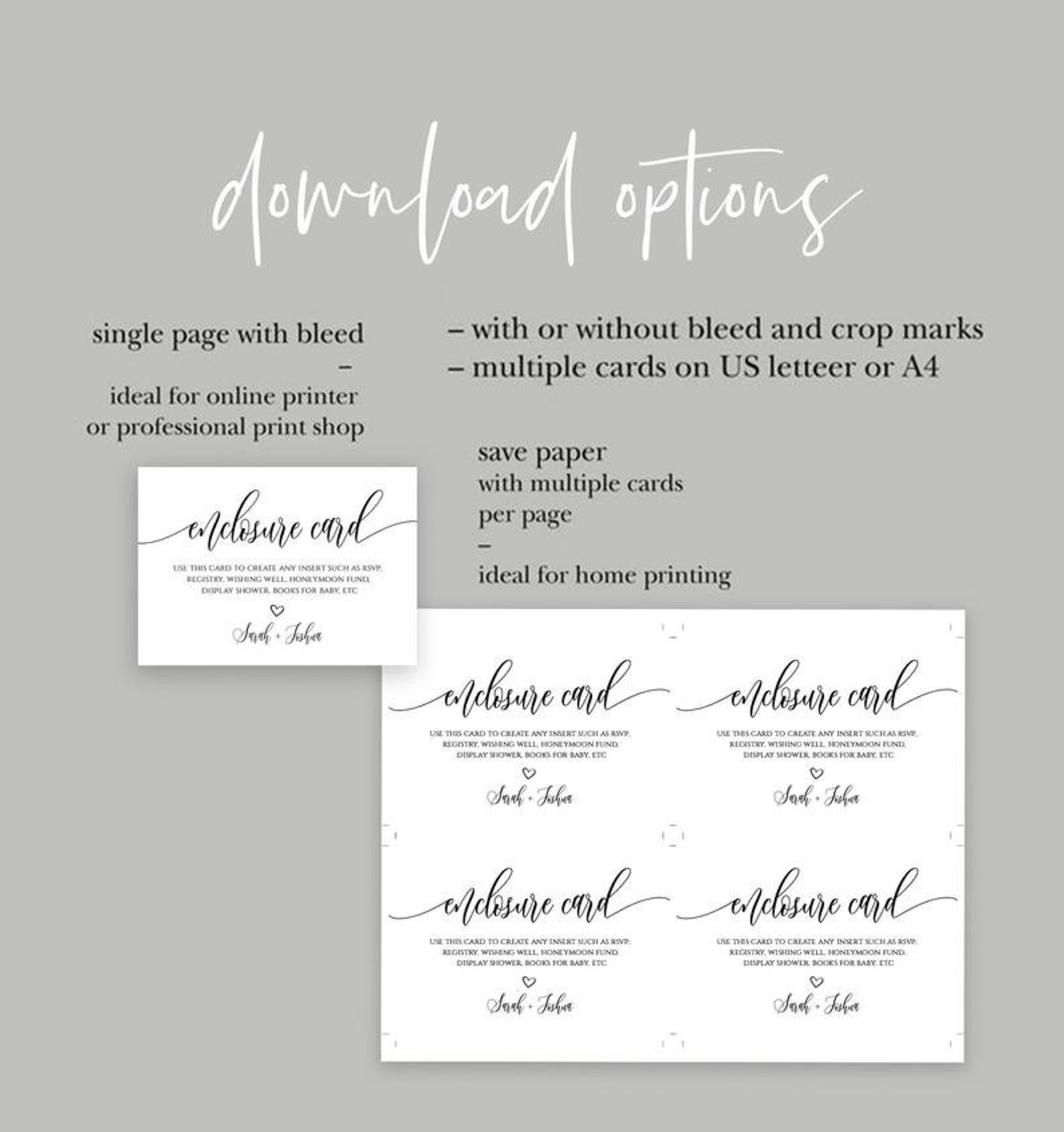 Calligraphy Enclosure Card Template Custom Enclosure Card - Etsy