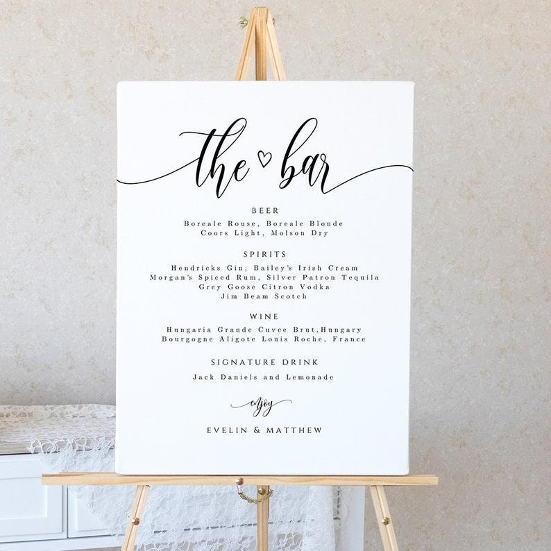 Bar Menu Sign Template Drinks Menu Sign Printable Wedding - Etsy