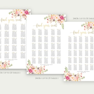 Large Seating Chart Template 5 Sizes up to 350 Editable Wedding Table ...