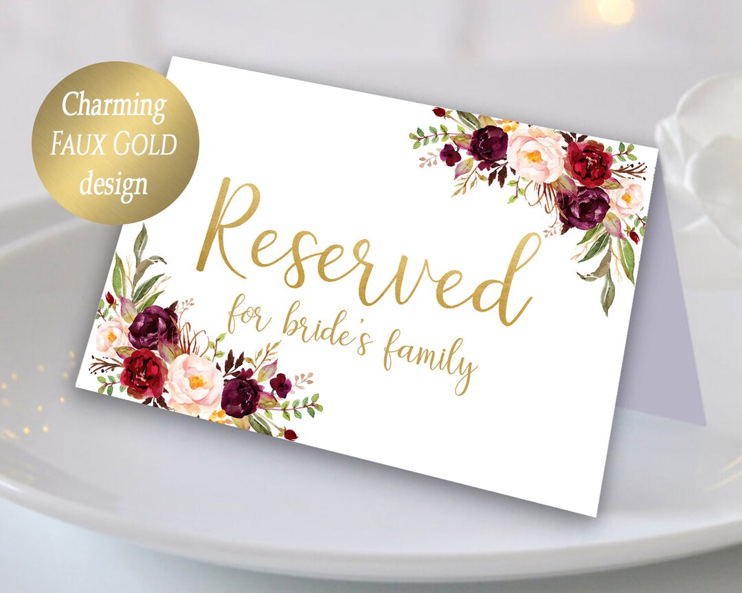 Editable Reserved Printable Reserved Wedding Sign Reserved Table Sign ...
