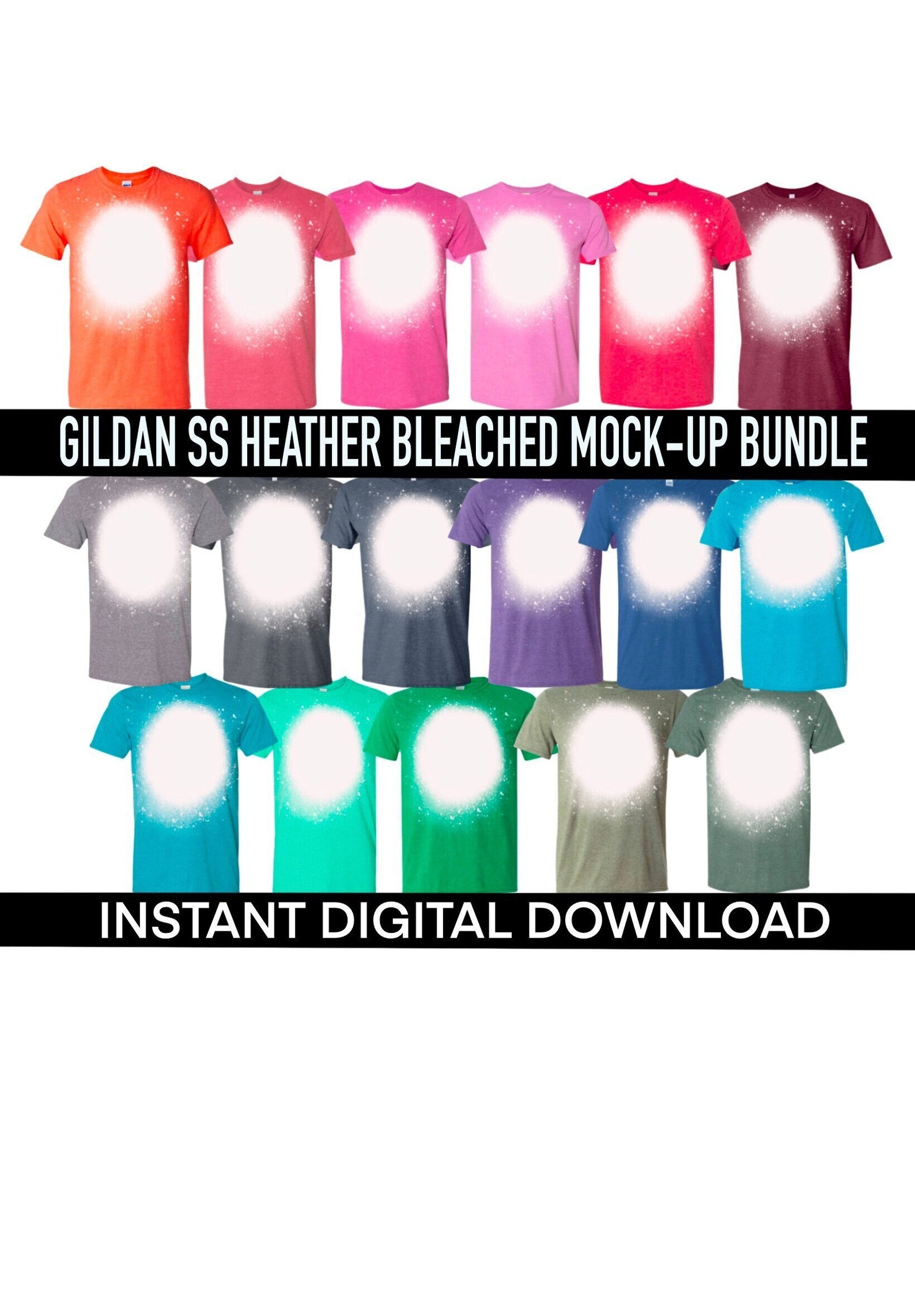 Gildan Softstyle Bleach Mockup Shirt Mockup Bundle Heather Bleached