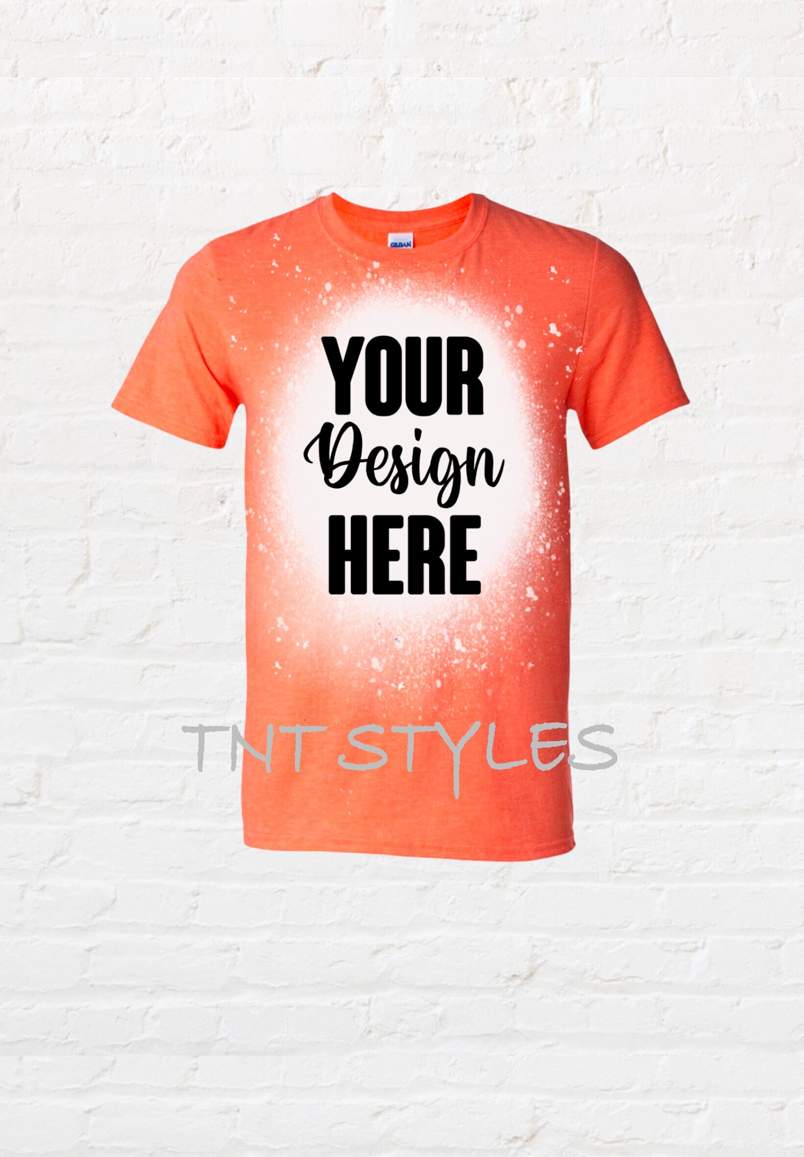 Gildan Heather Orange Bleached Tee Mockup, Bleached Shirts Blank ...