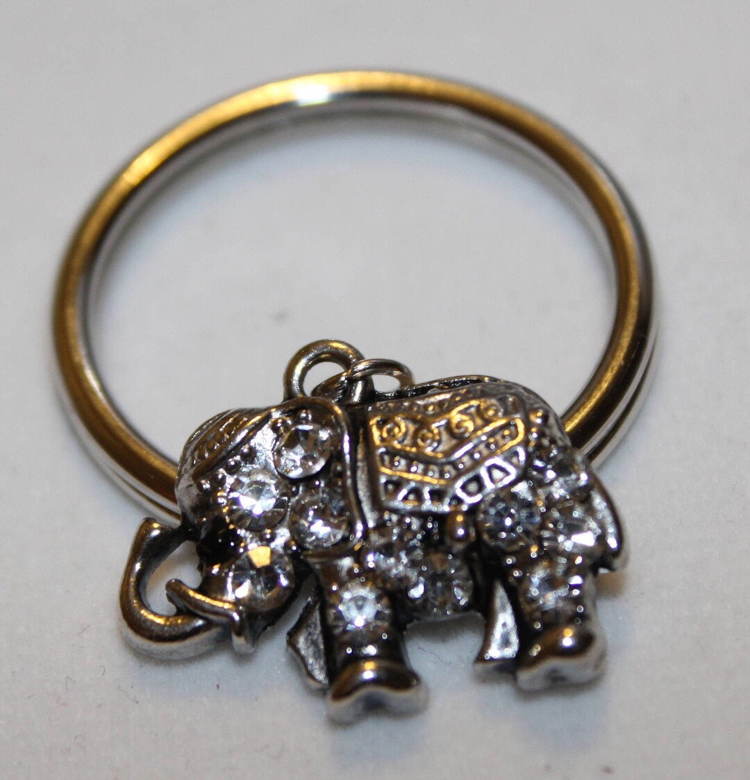Silver Elephant Keychain With Rhinestones - Etsy