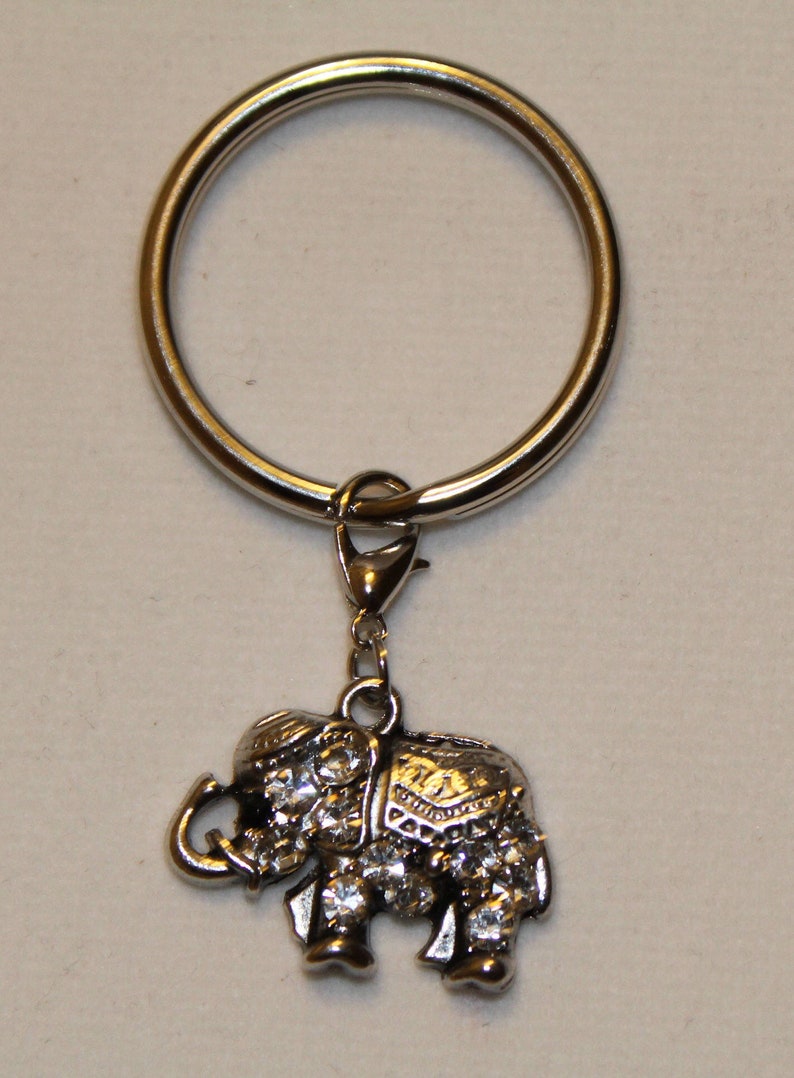 Silver Elephant Keychain With Rhinestones - Etsy