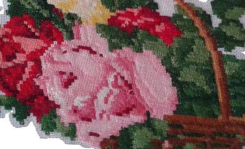 Vintage Gobelin Tapestry "basket With Roses"/ Original Wiehler Gobelin ...