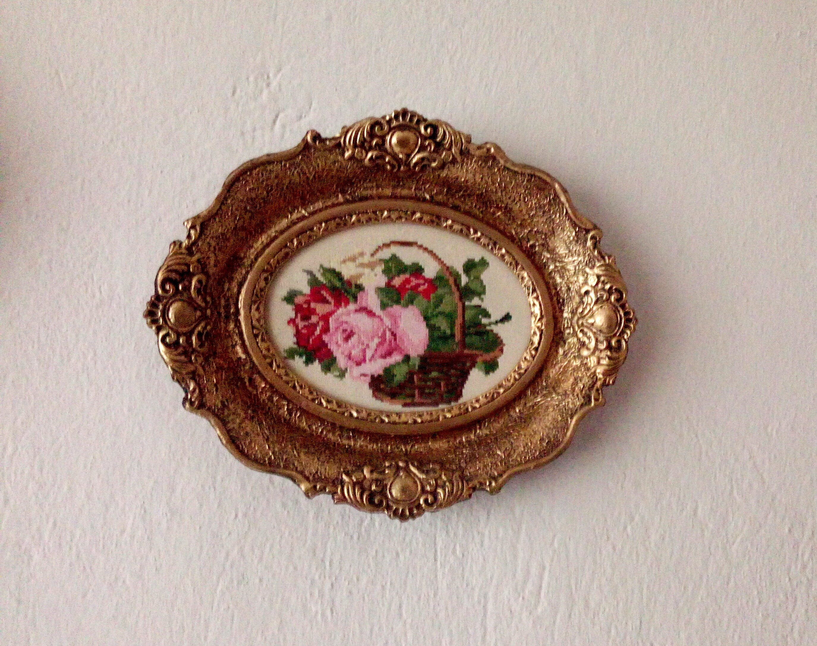 Vintage Gobelin Tapestry "basket With Roses"/ Original Wiehler Gobelin ...